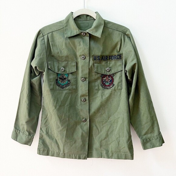 Jackets & Coats | Vintage Air Force Green Fatigue Shirt Button Collar ...